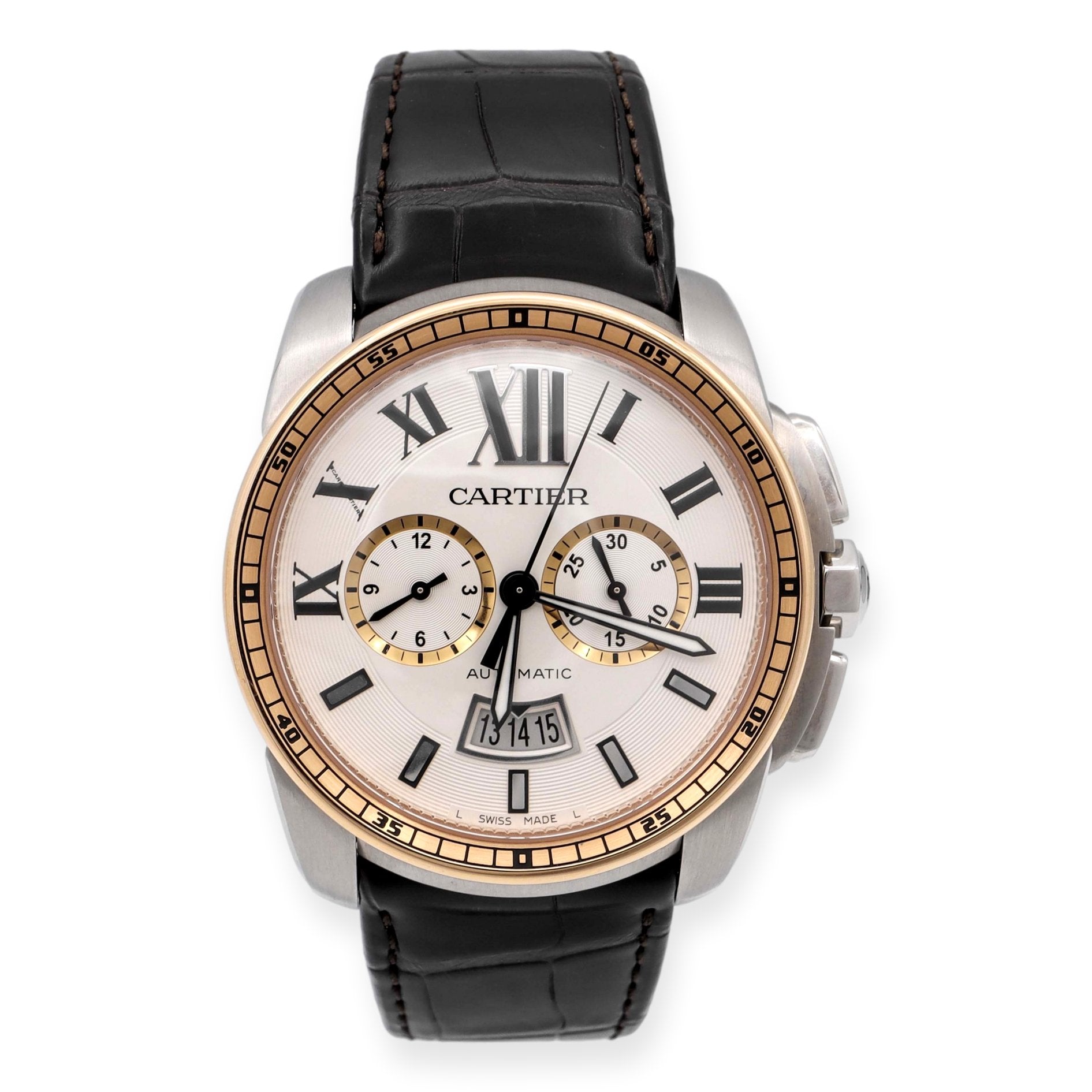 Pre-Owned Calibre de Cartier 18K Rose Gold SS Alligator Strap Watch W7 – The Diamond Oak