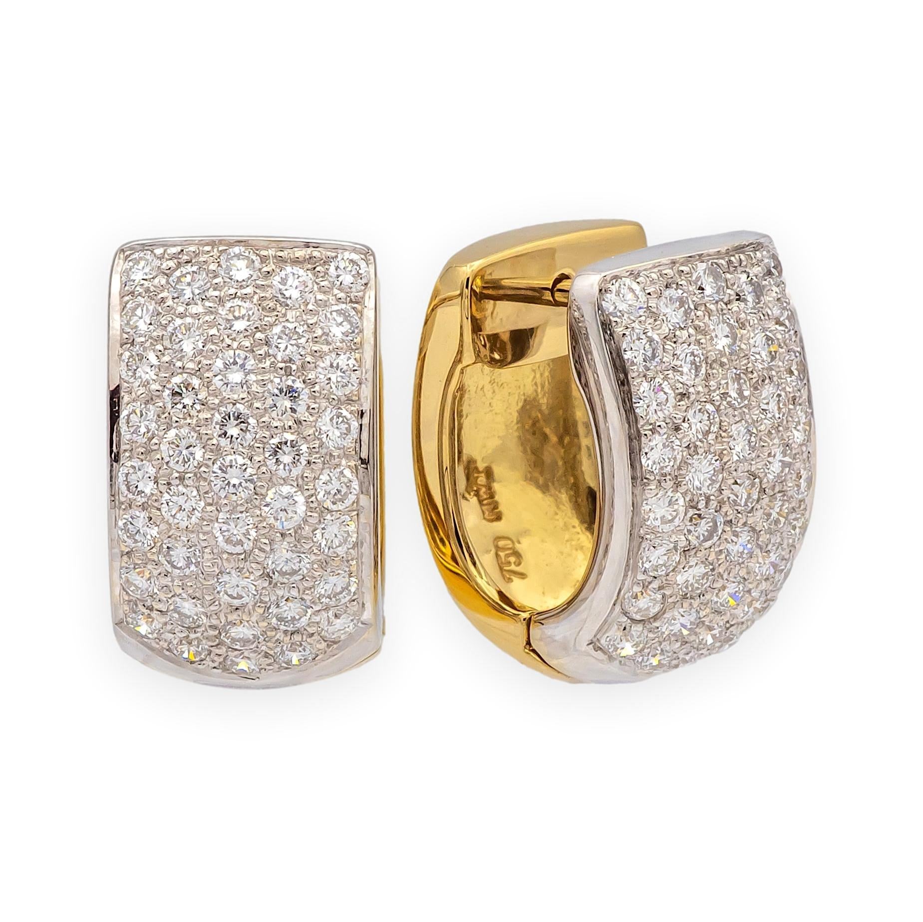 Michael Werdiger 18K 2 tone Gold Pave Diamond Huggie Earrings 1.65ct 5 ...