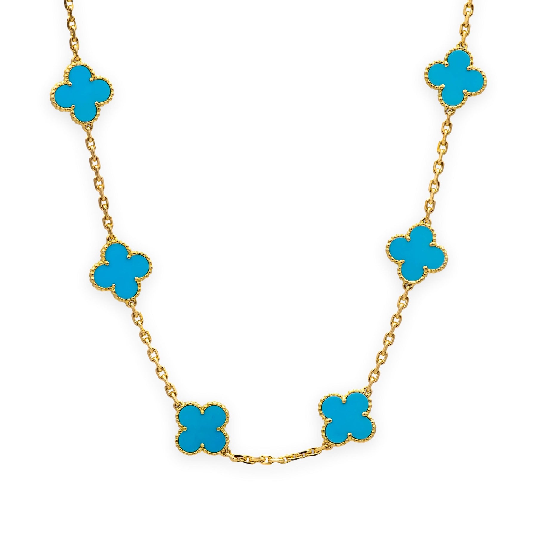 Van Cleef & Arpels Vintage Alhambra 20-Motif Turquoise Necklace 18K Ye ...